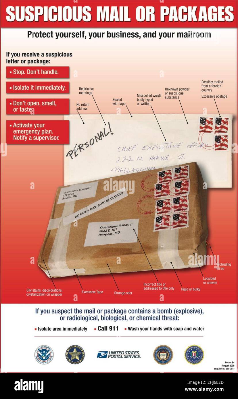 Suspicious mail or packages poster Stock Photo - Alamy