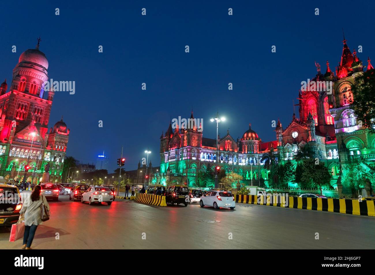 Illuminated chhatrapati shivaji maharaj terminus hi-res stock ...