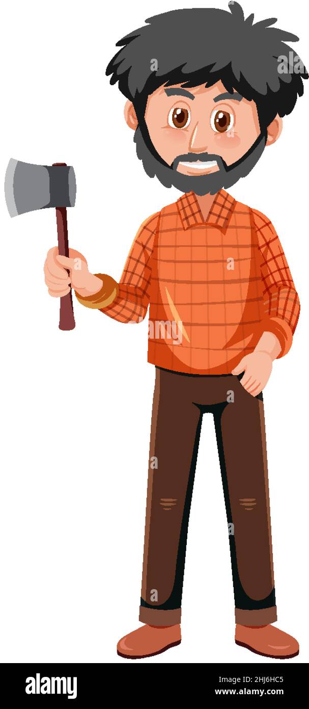 A man holding ax cartoon character on white background illustration ...