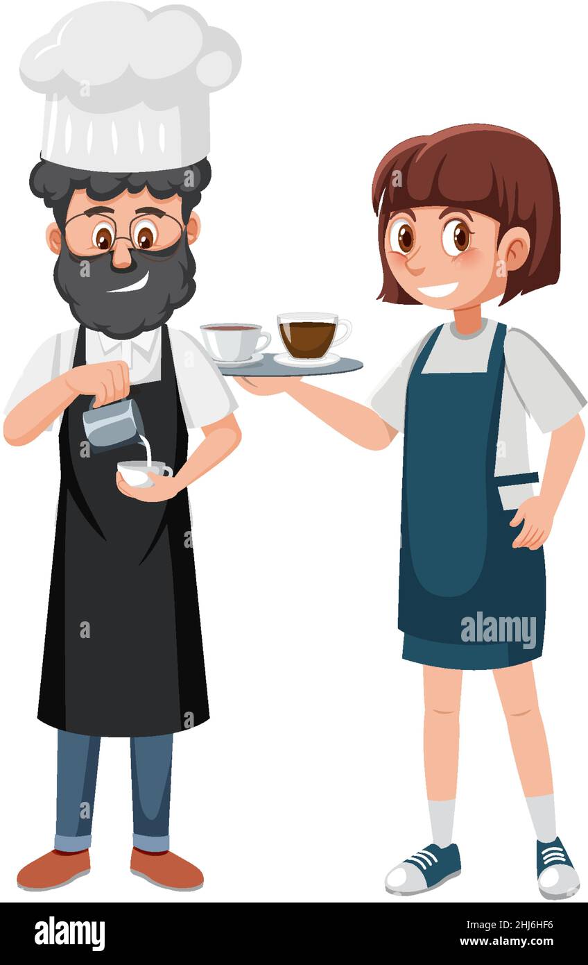 Coffee shop staff cartoon character on white background illustration ...