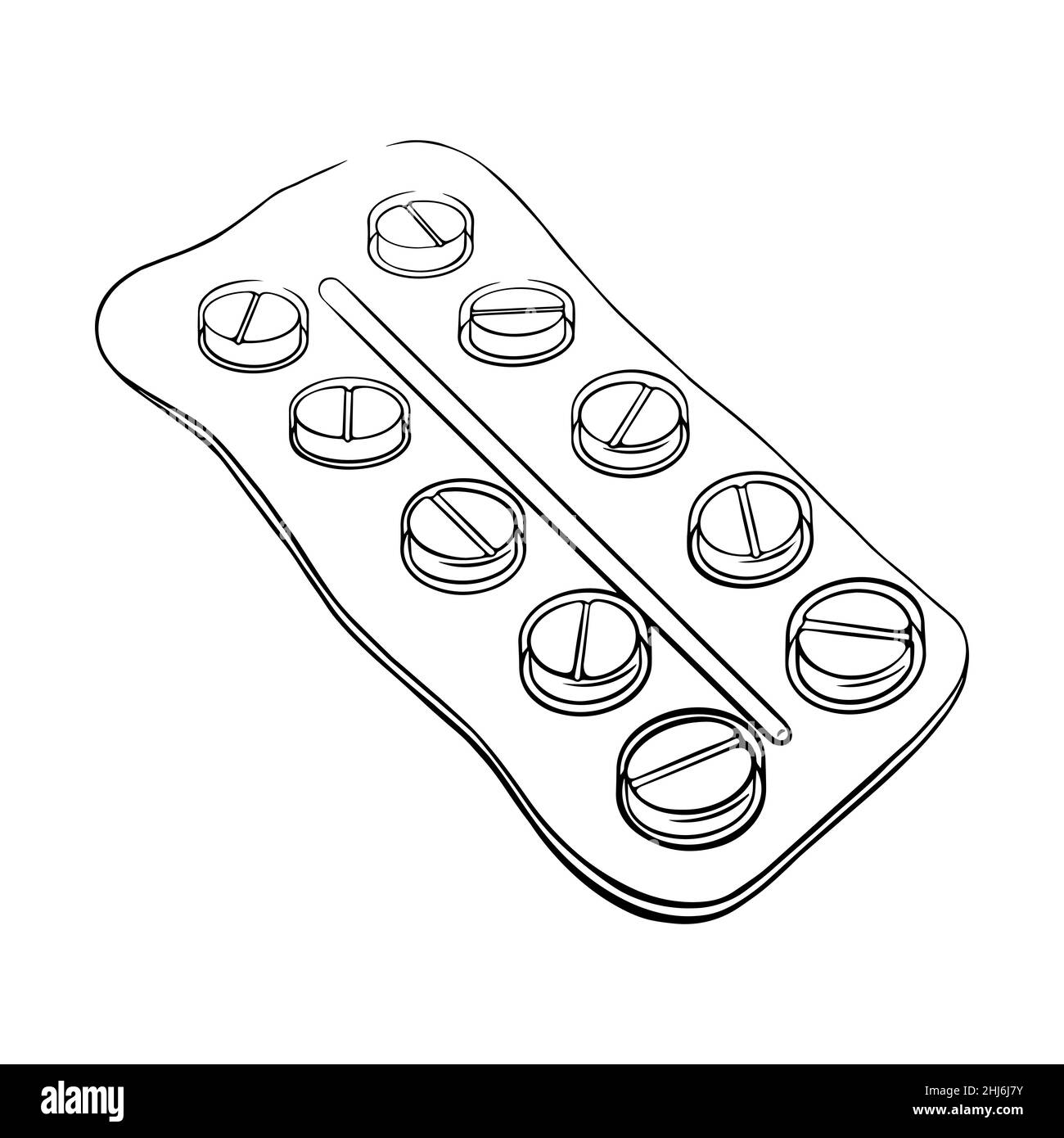 Hand drawn pack of pills. Sketchy drugs isolated on white background ...