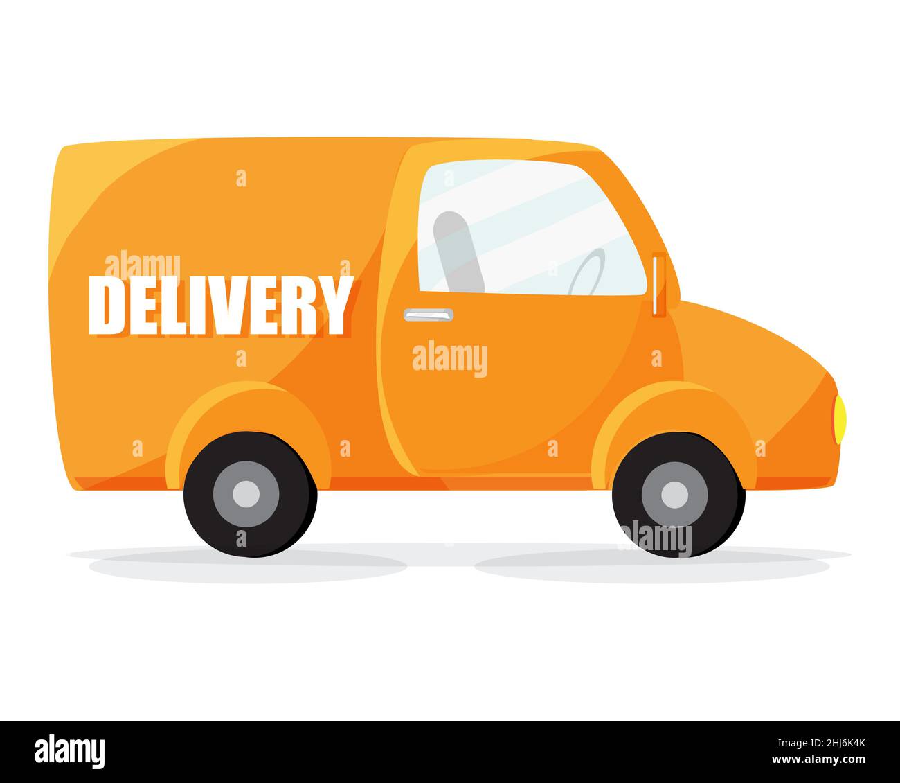 Cartoon flat style delivery orange car. Auto for moving to storage or ...