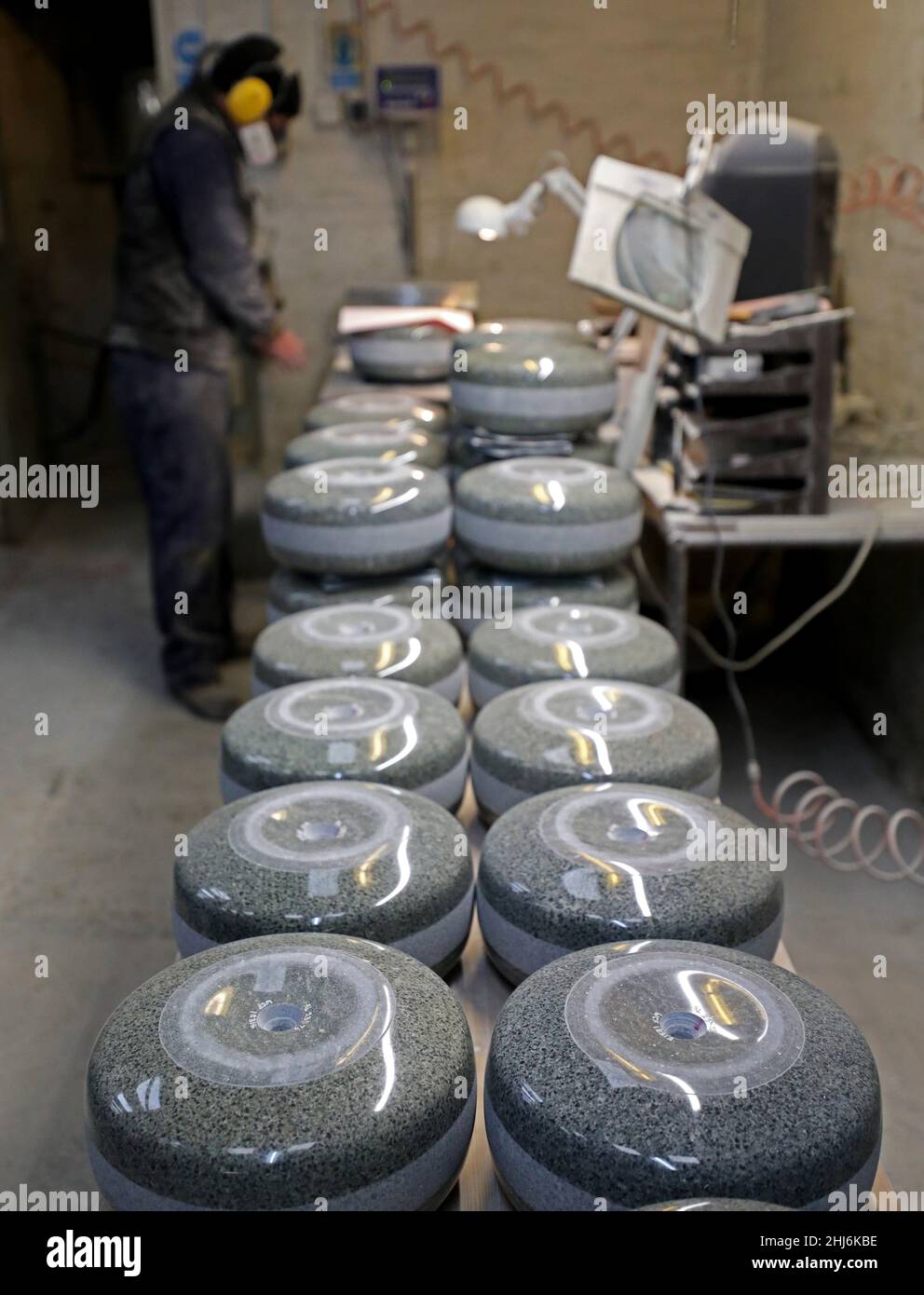 Mauchline, Britain. 24th Jan, 2022. A man works in Kays Curling factory ...