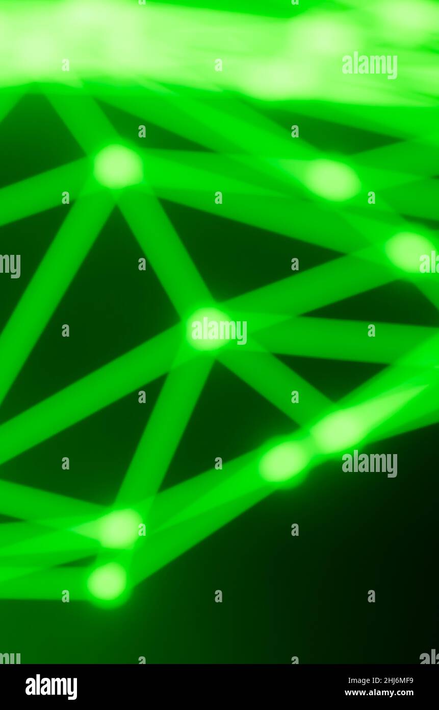Abstract neon structure with vivid green blurry connected lines and ...
