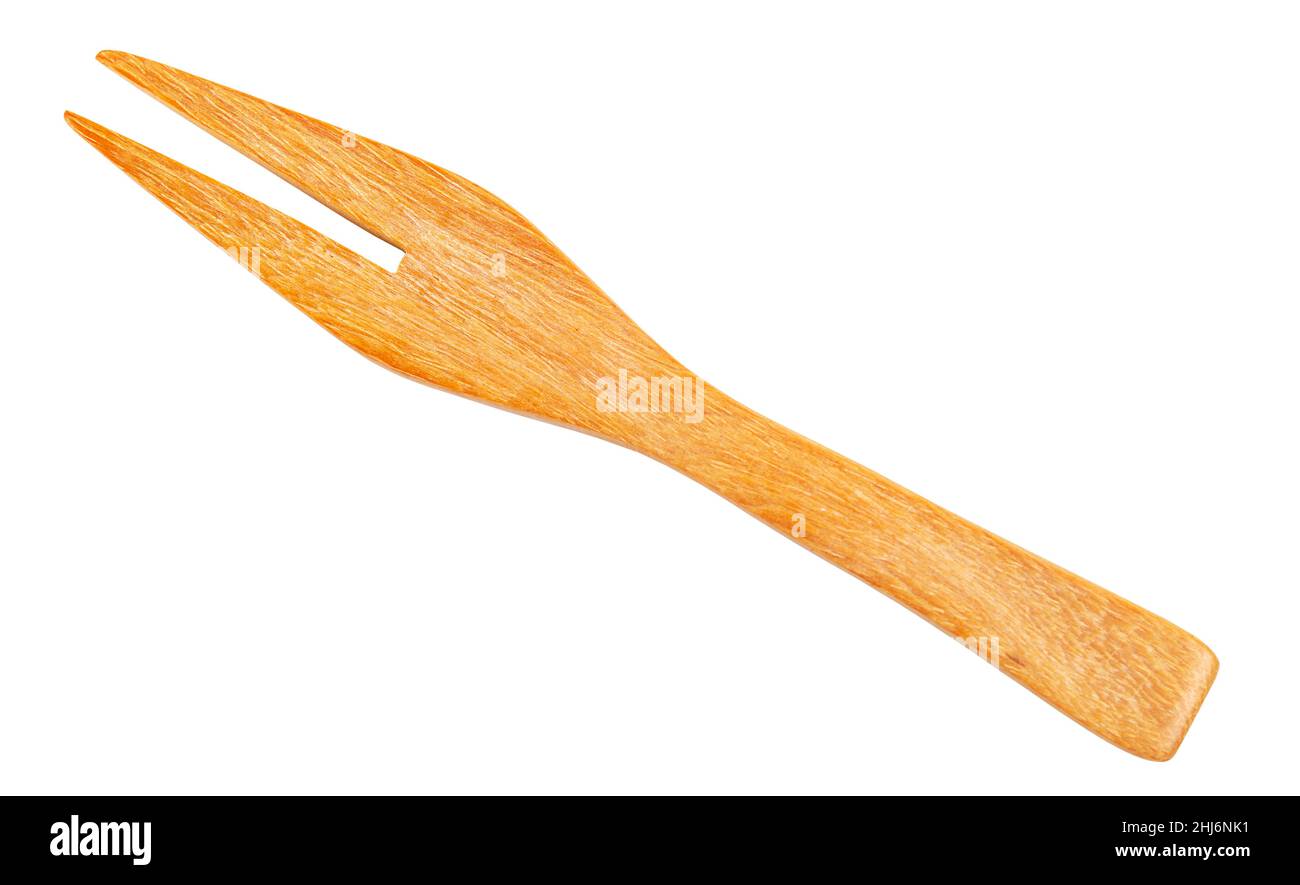 Top view of blank wooden fork isolated on white background, save ...