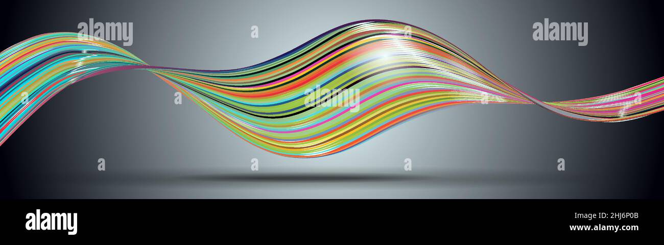 3D shine swirl colorful wave on black gradient background. Abstract ...
