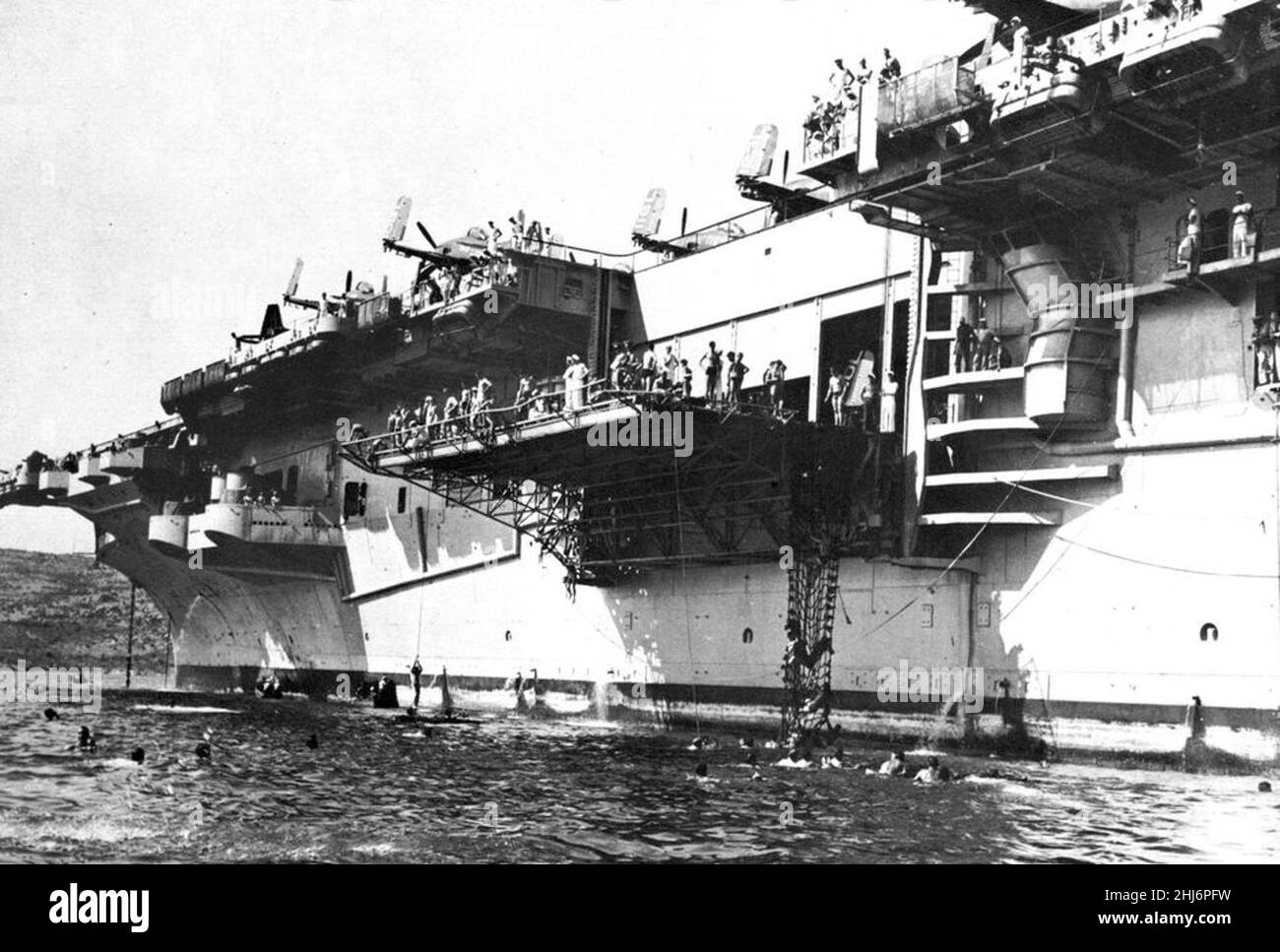 Swim call aboard USS Leyte (CV-32) in Souda Bay, Crete (Greece), in ...