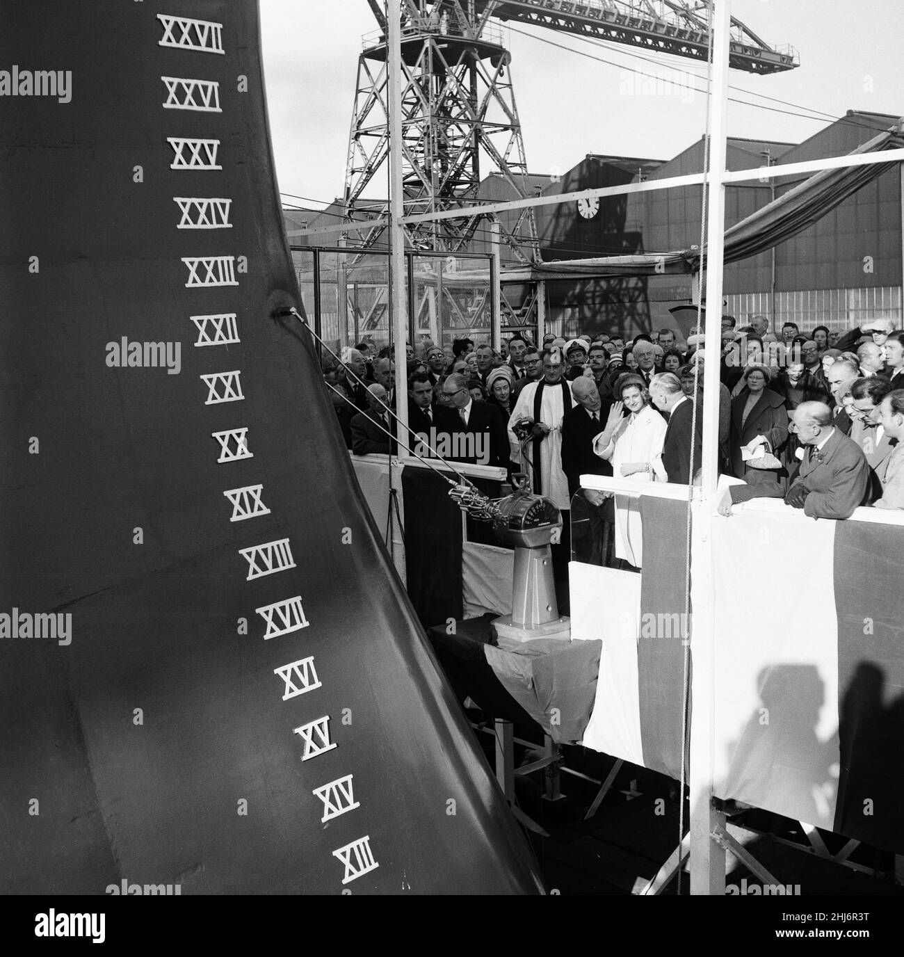 Princess Alexandra launches the SS Oriana ship at Barrow-in-Furness ...