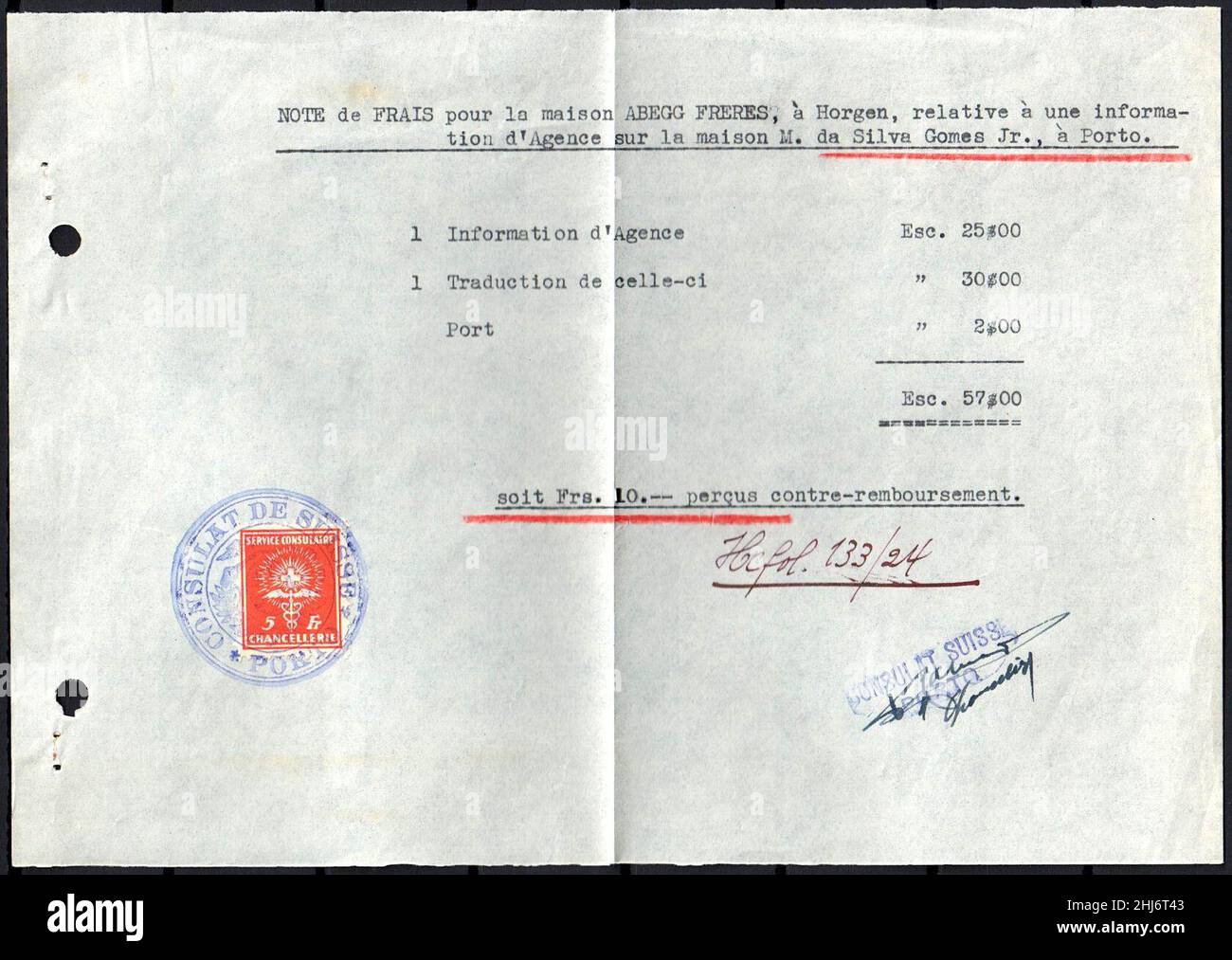 Switzerland 1924 consular service document Porto Stock Photo - Alamy