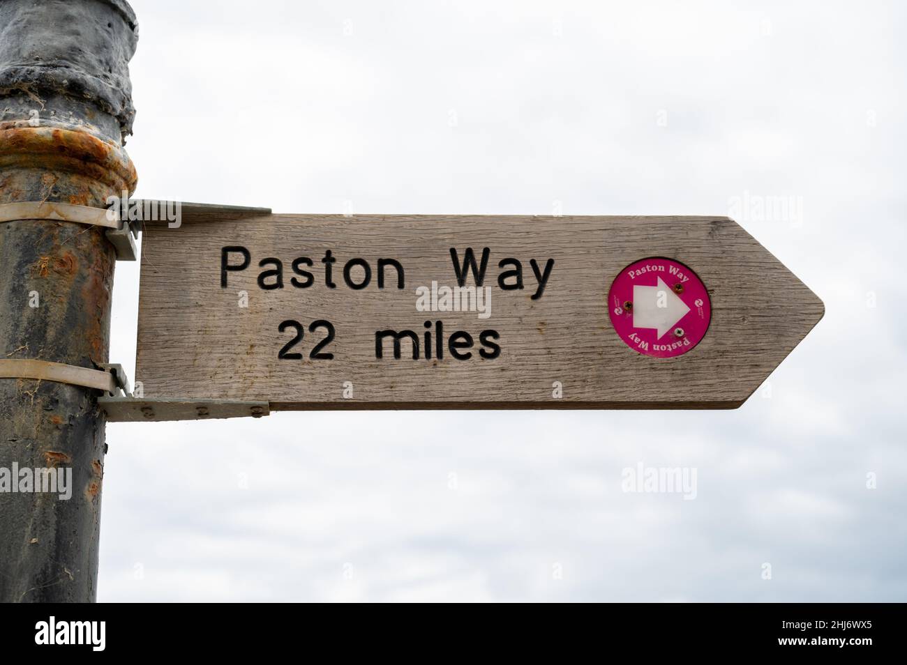 A direction sign for the Paston Way footpath in Norfolk UK Stock Photo ...