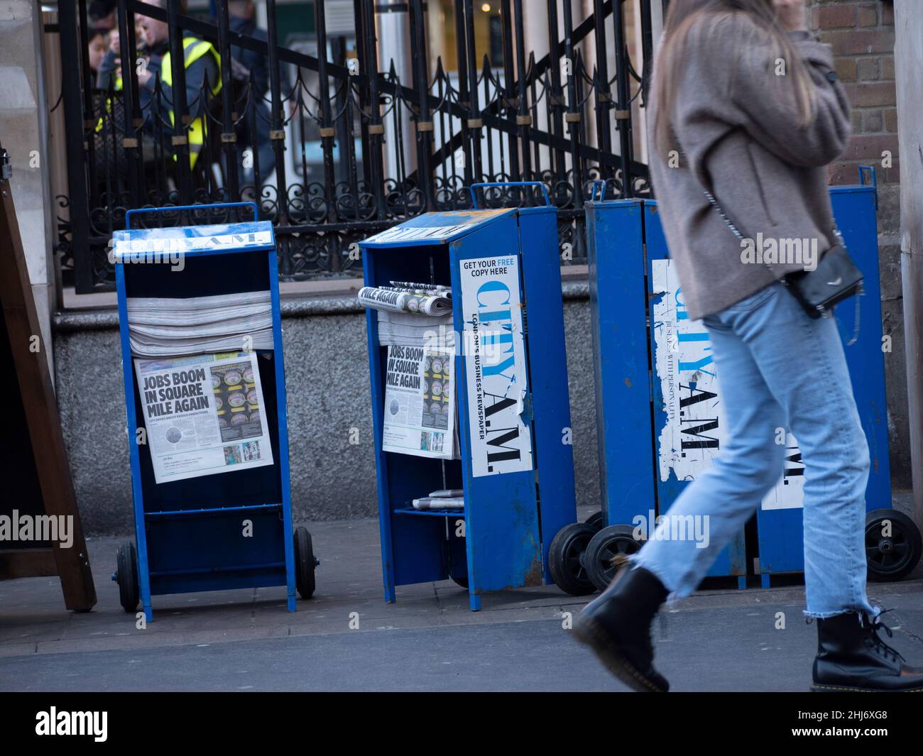 City AM newspaper stand with Jobs boom in Square mile headline ...