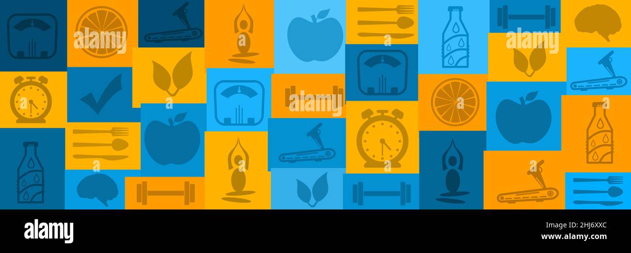 Health Symbols Background Blue Orange Grid Horizontal Stock Photo - Alamy