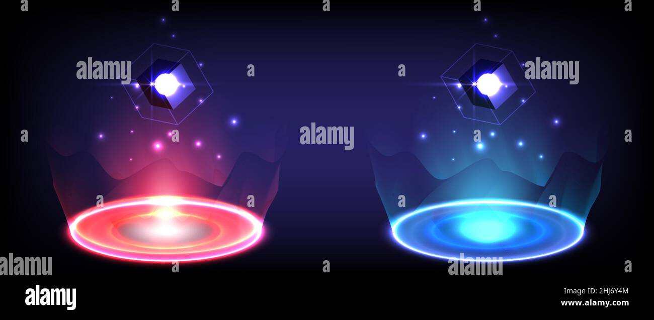 Sci-fi digital high-tech collection in glowing HUD. Hologram portal of ...