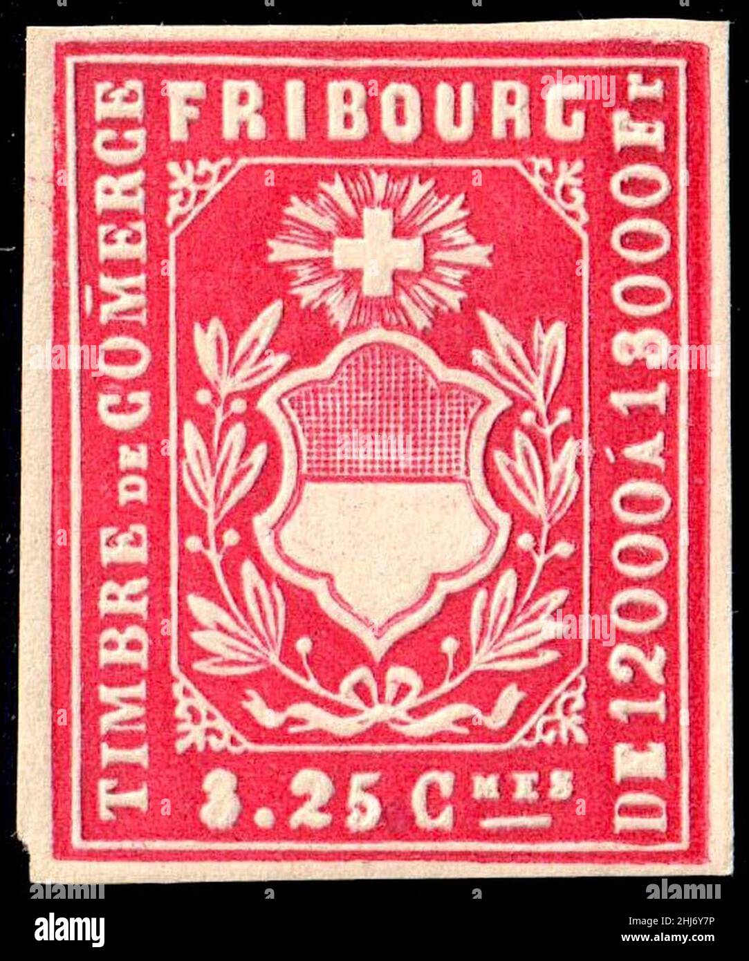 Switzerland Fribourg 1862-1867 revenue 3.25Fr - S14A Stock Photo - Alamy