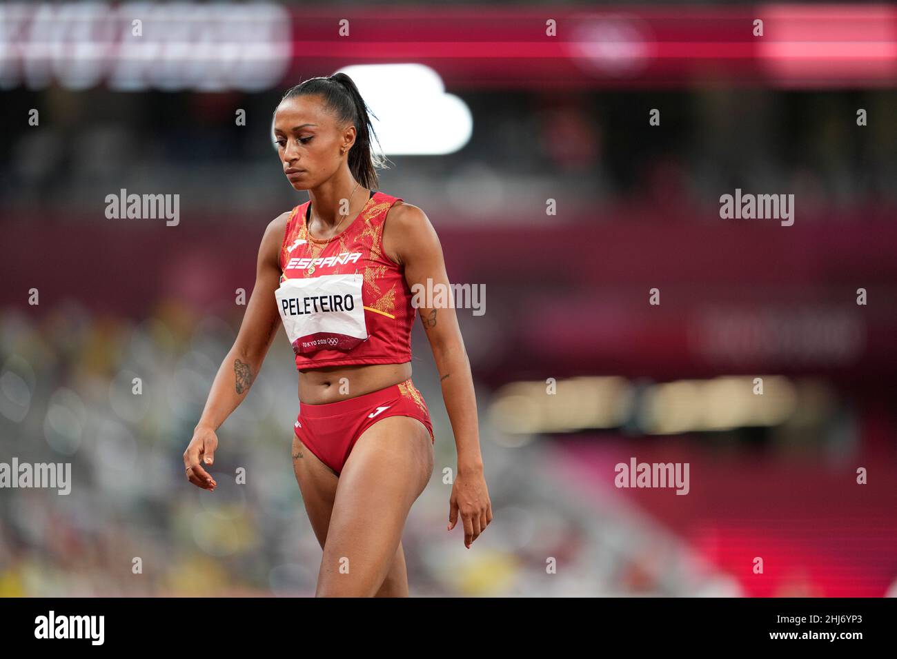 Ana Peleteiro competing in the Triple Jump at the 2020 Tokyo Olympics ...