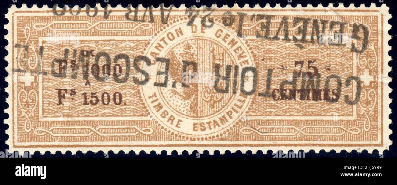 Switzerland Geneva 1887 revenue A5 75c - 60A Stock Photo - Alamy