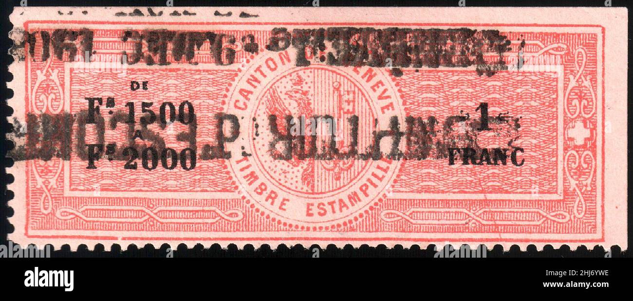 Switzerland Geneva 1887 revenue A8 1Fr - 74 type I Stock Photo - Alamy