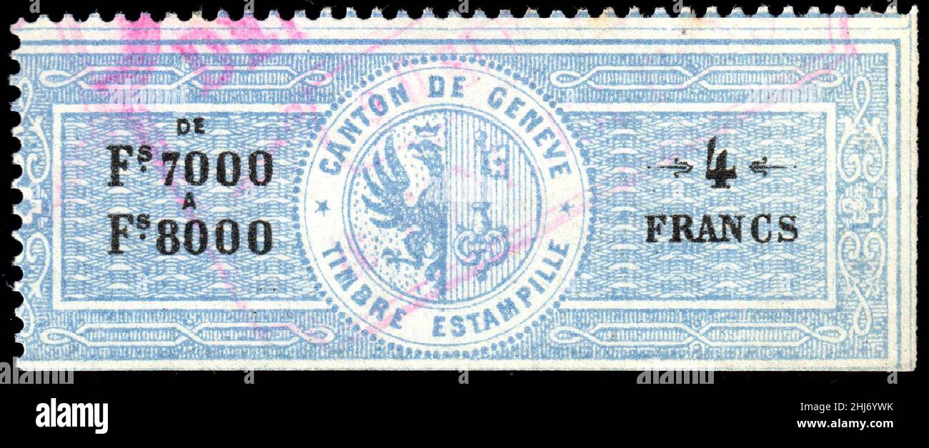Switzerland Geneva 1887 revenue A7 4Fr - 71 Stock Photo - Alamy