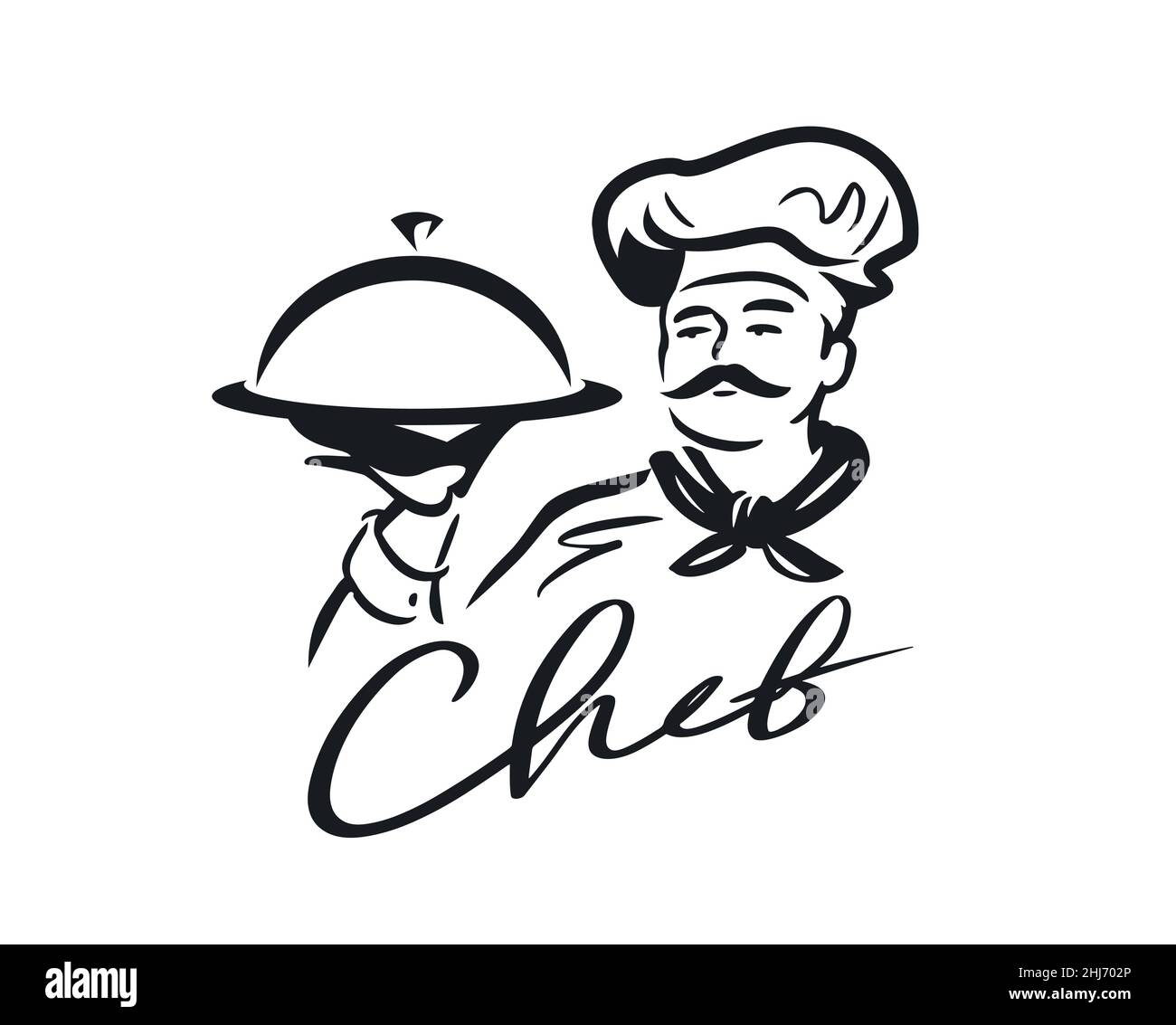 Chef with a dish in his hand logo. Cooking, restaurant menu symbol ...