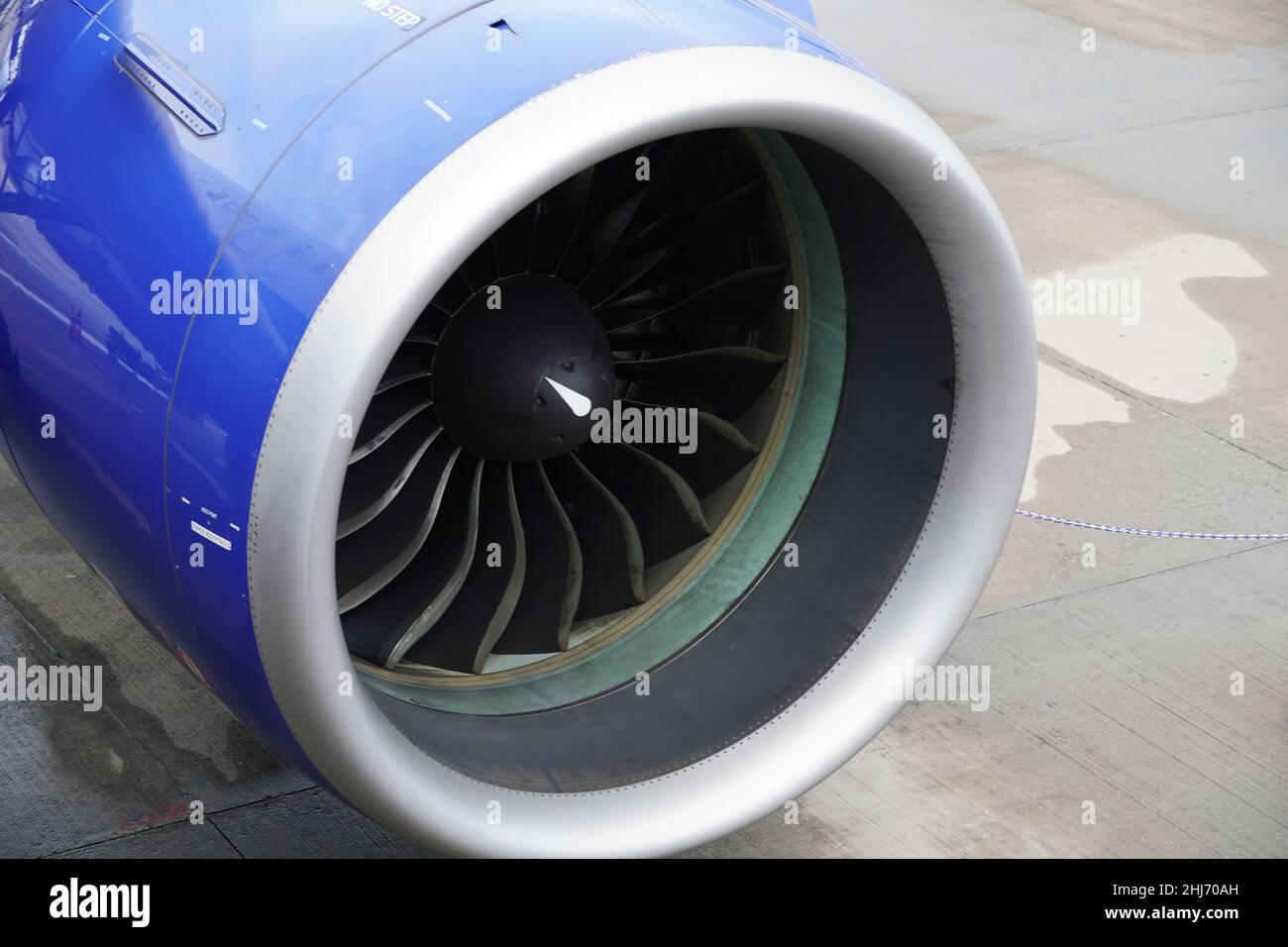 Turbine of aircraft is clearly visible. Impeller and front elements ...