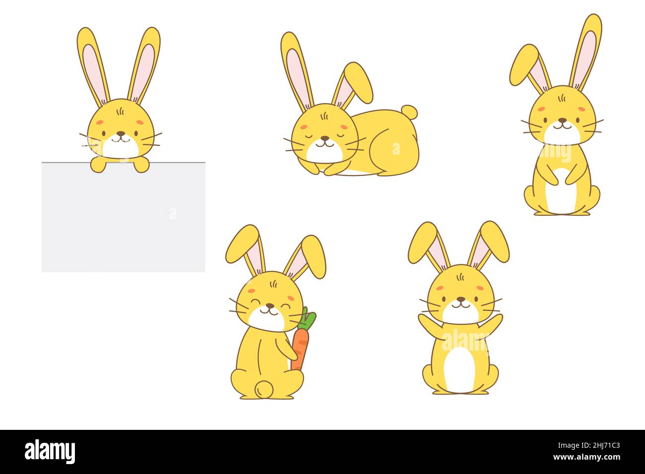 Set of sweet and cute yellow bunny rabbits Stock Vector Image & Art - Alamy