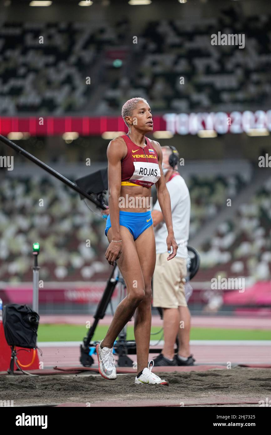 Yulimar Rojas competing in the Triple Jump at the 2020 Tokyo Olympics ...