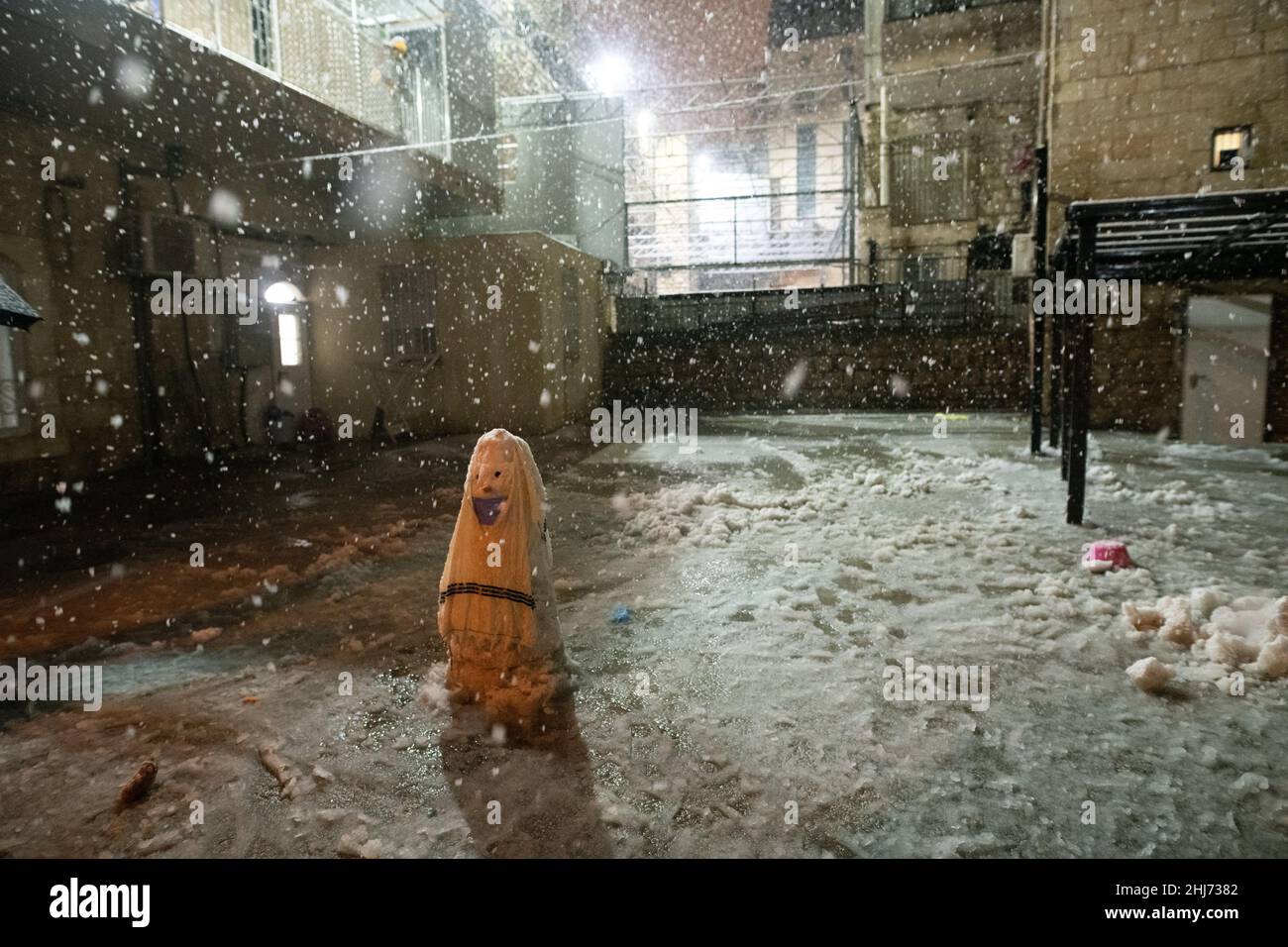 Snow in the Jewish orthodox neighborhood of Mea She'arim. Jerusalem ...