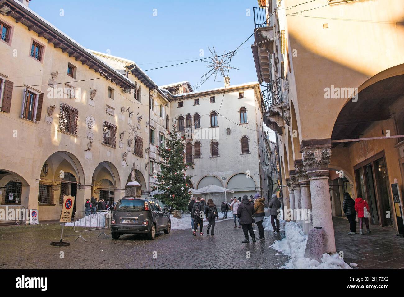 Belluno, Italy - December 11th 2021. December snow in an historic ...