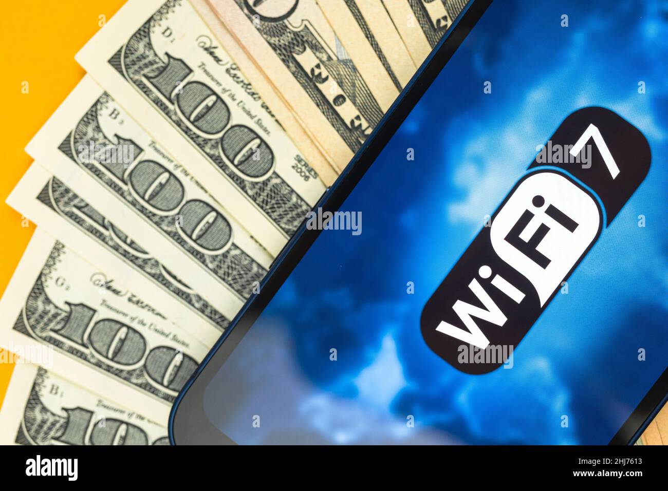 Wi-Fi 7 Generation. Modern mobile phone with supporting new Wi-Fi ...