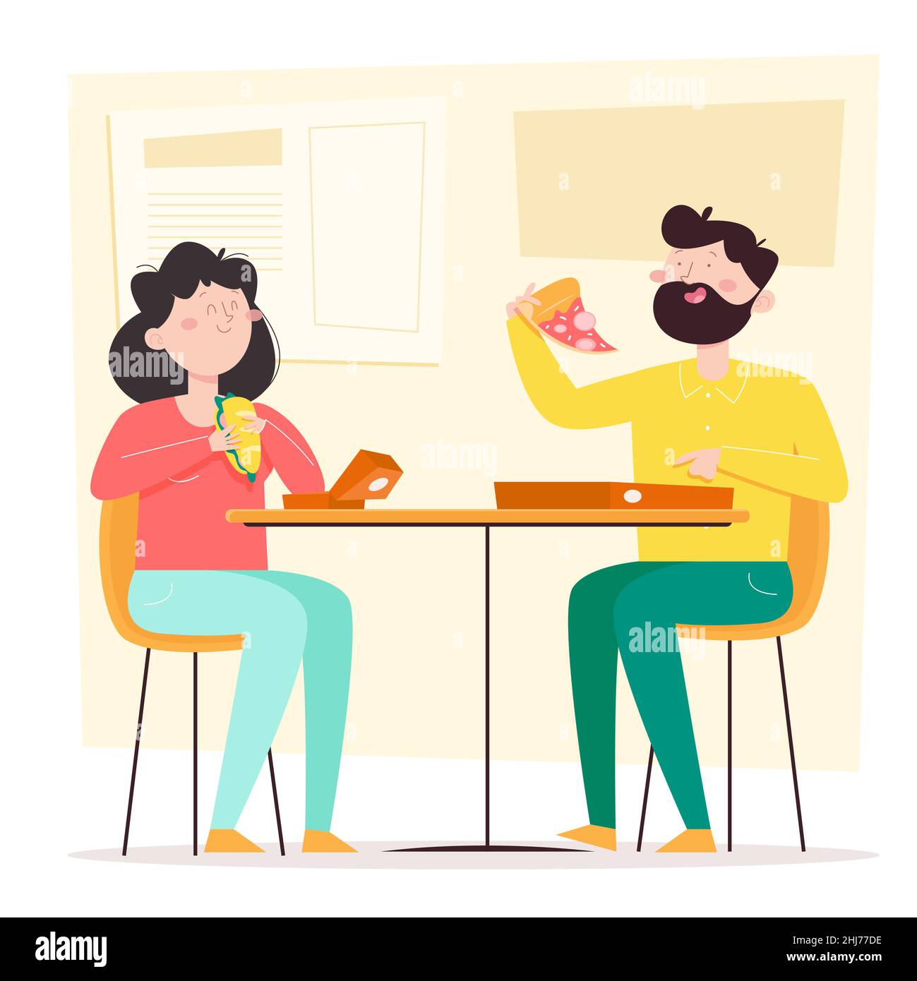 Hand drawn flat design of people eating set Vector illustration Stock ...