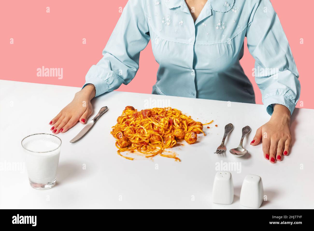 Creative portrait of young woman wearing vintage style clothes ready to ...