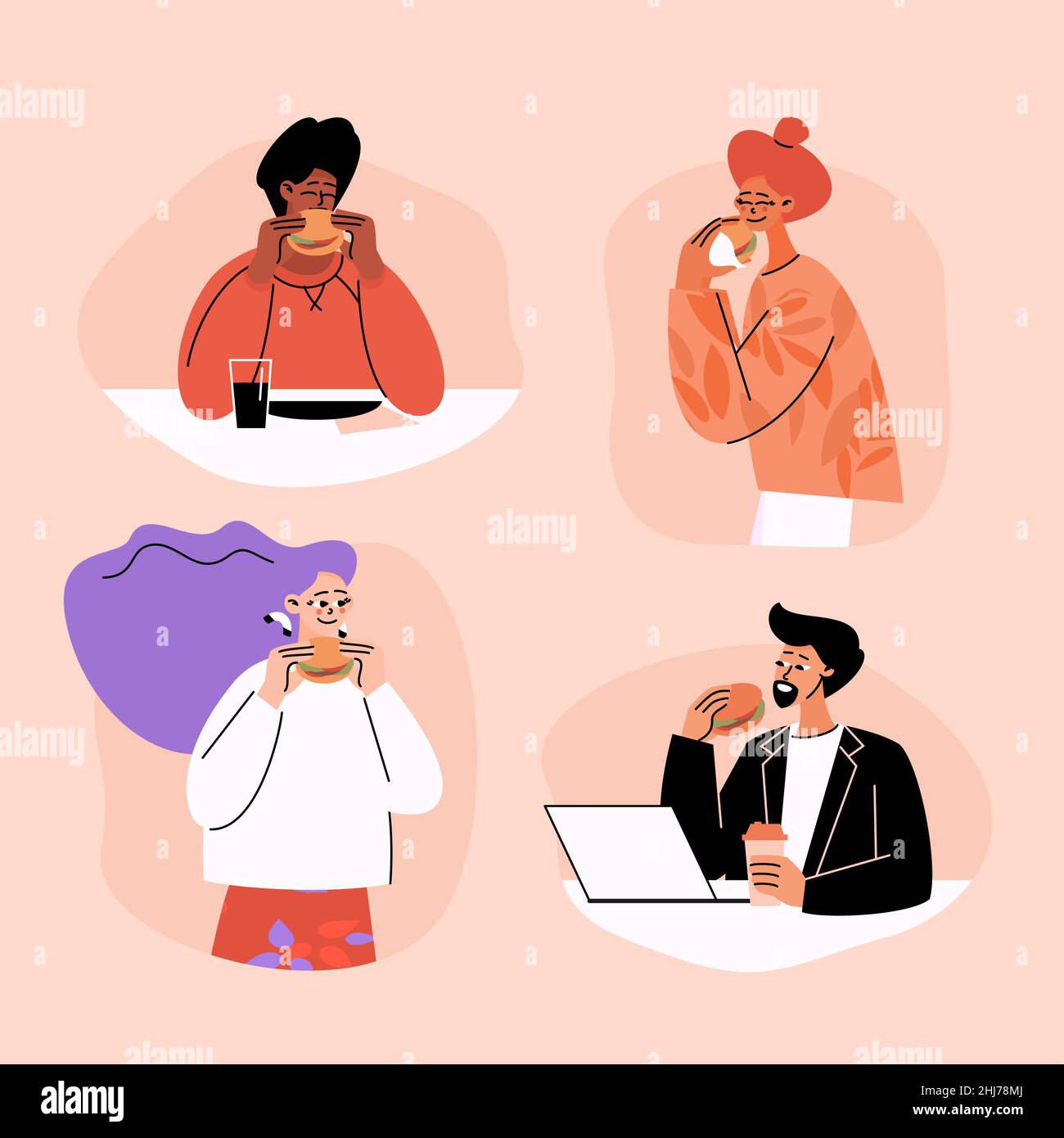 Hand drawn people eating illustration set Vector illustration Stock ...