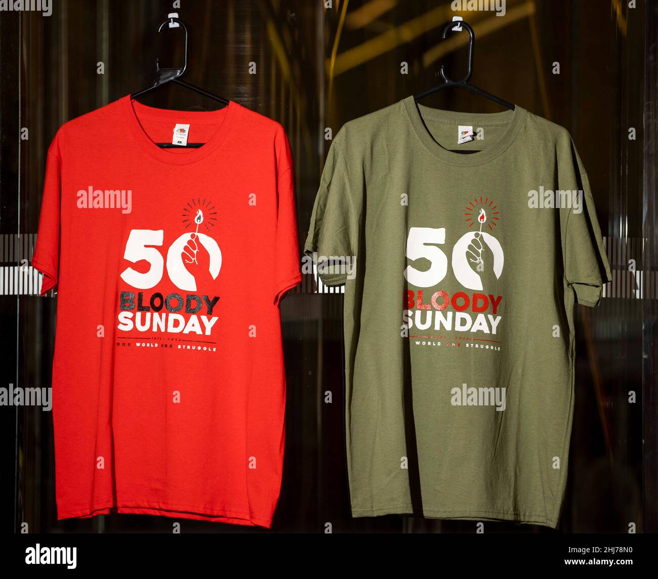 T-shirts commemorating the 50th anniversary of Bloody Sunday on sale at ...