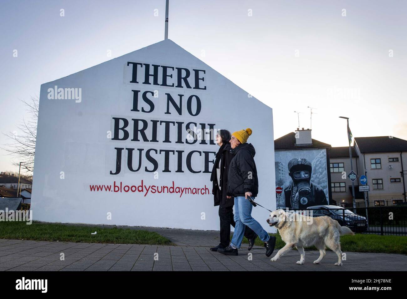 Historical landmark Free Derry Corner in the Bogside neighbourhood of ...