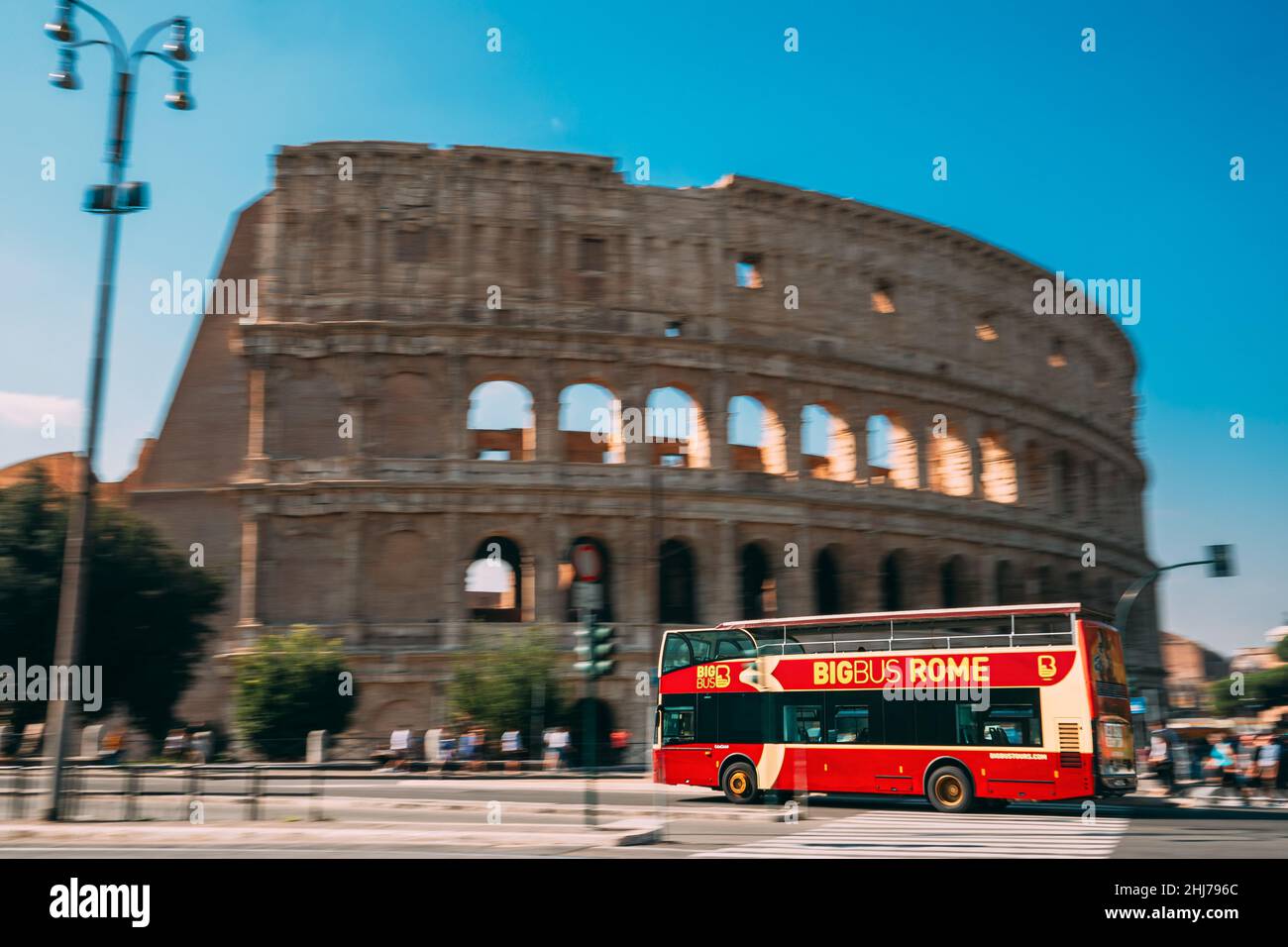Rome, Italy. Colosseum. Red Hop On Hop Off Touristic Bus For ...