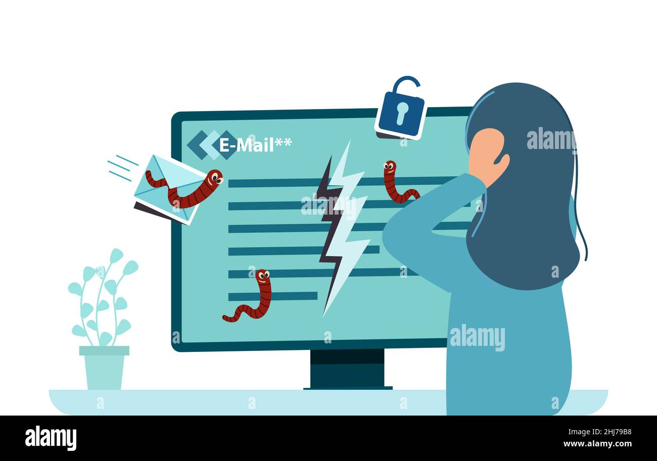 The concept of an infected letter, computer trojan virus in e-mail ...