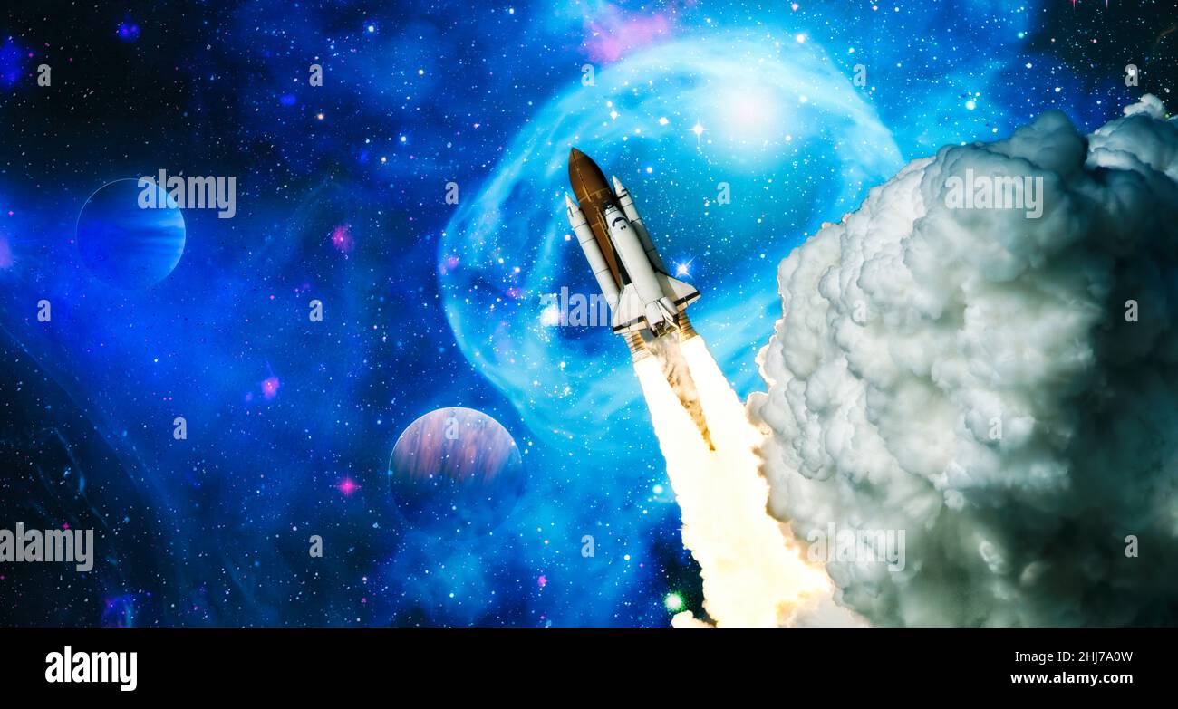 Space shuttle launch star background. Spaceship sci-fi element ...
