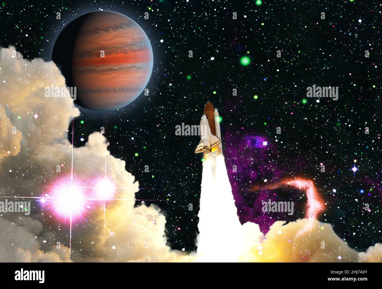 Space shuttle launch star background. Spaceship sci-fi element ...