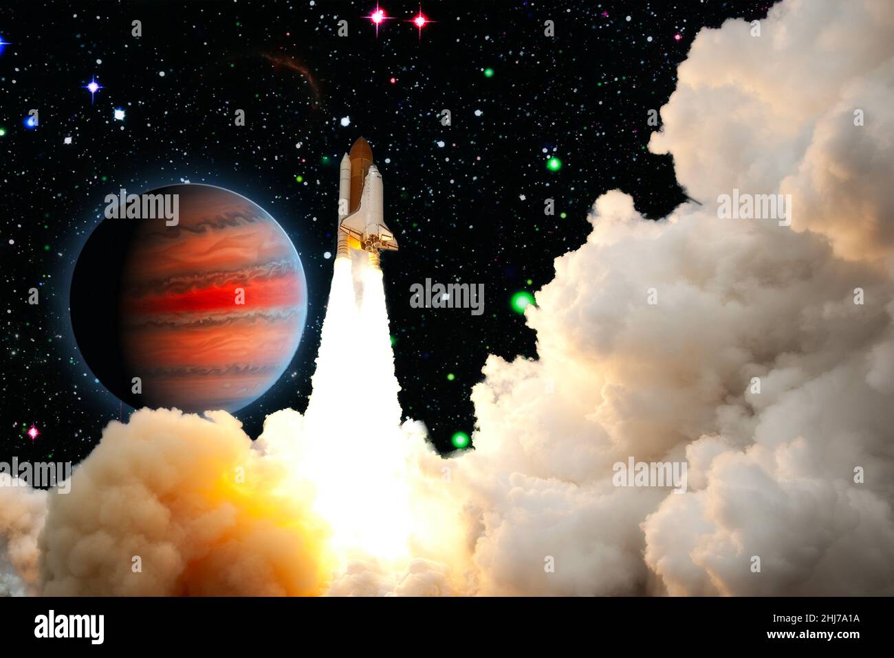 Space shuttle launch star background. Spaceship sci-fi element ...