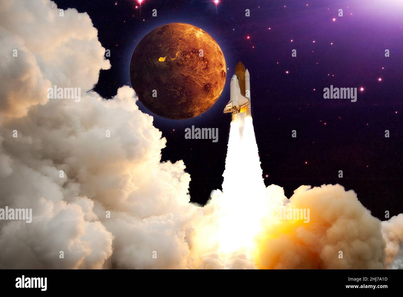 Space shuttle launch star background. Spaceship sci-fi element ...