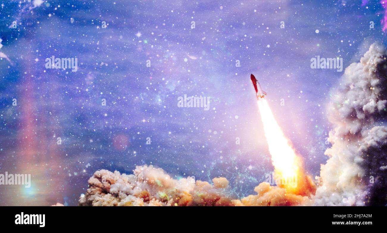 Space shuttle launch star background. Spaceship sci-fi element ...