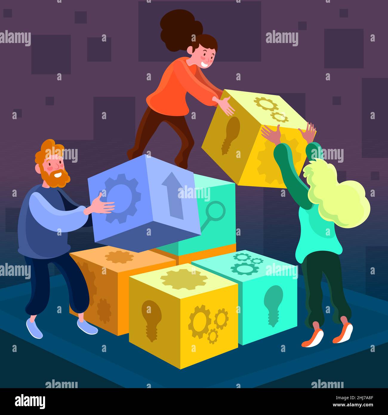 Hand drawn flat design teamwork concept Vector illustration Stock ...