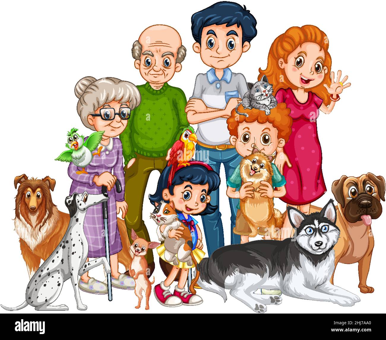 Big family members with many dogs illustration Stock Vector Image & Art ...