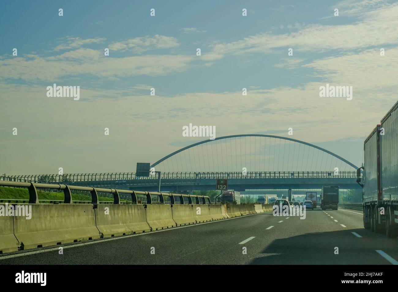 October 2021 Reggio-Emilia, Italy: Bridge over the highway A1 - Casello ...