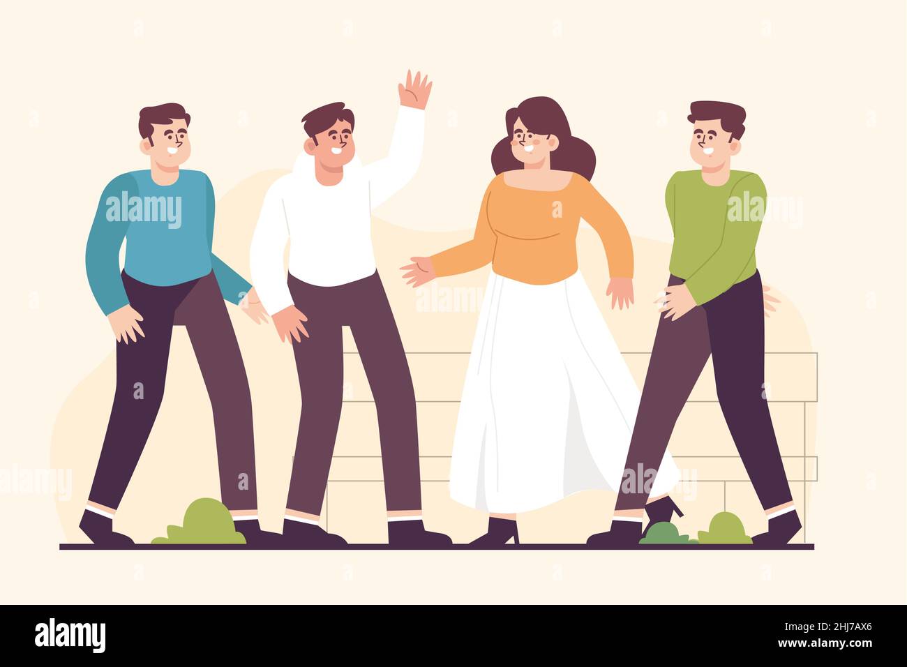 Hand drawn flat design crowd of people walking illustration Vector ...