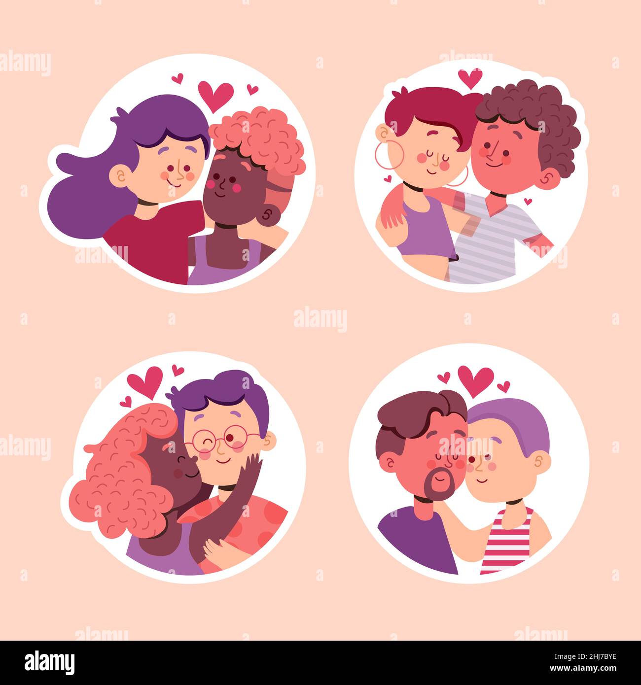 Flat design couple stickers set Vector illustration Stock Vector Image ...