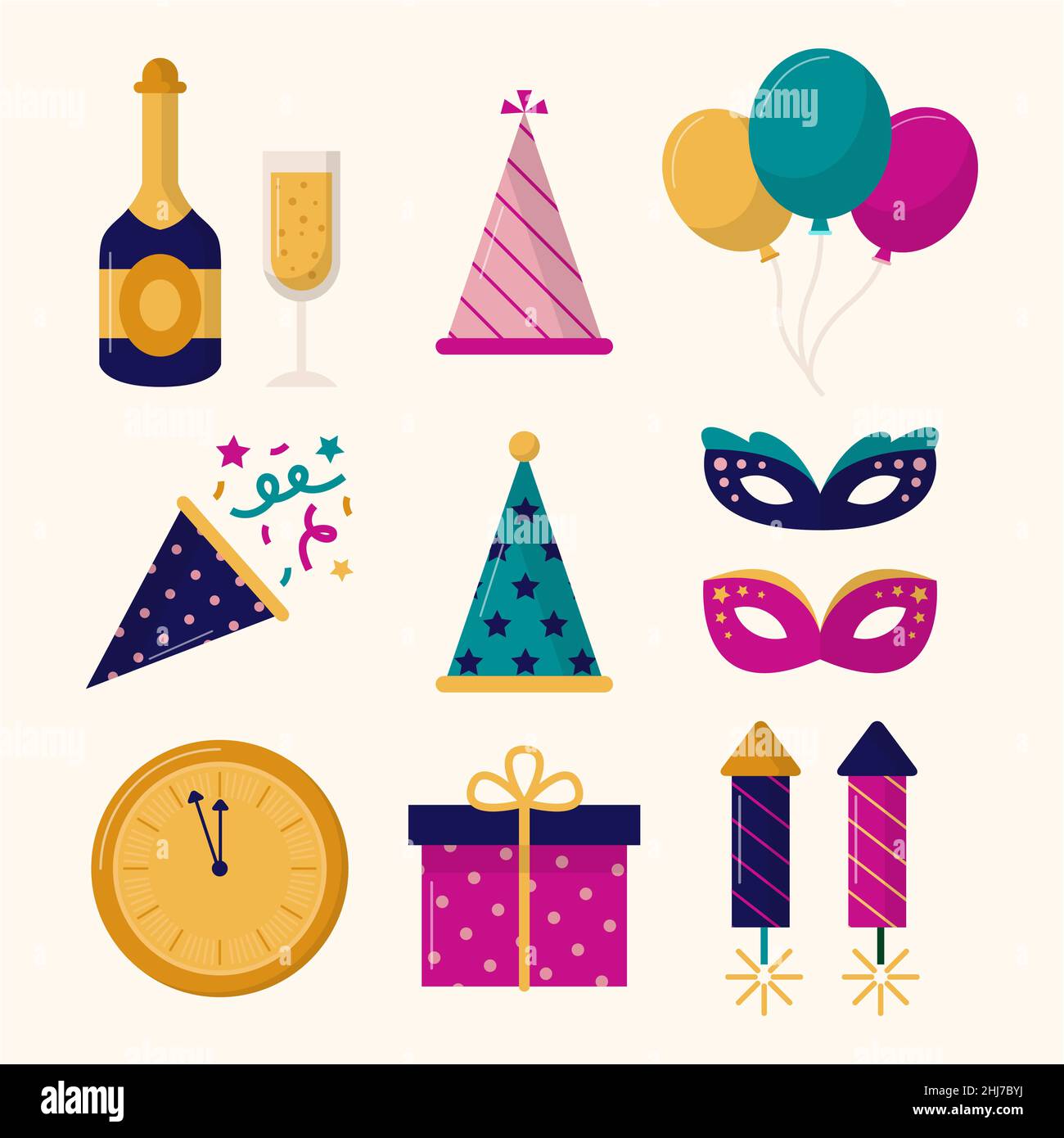 Flat new years eve elements set Vector illustration Stock Vector Image ...
