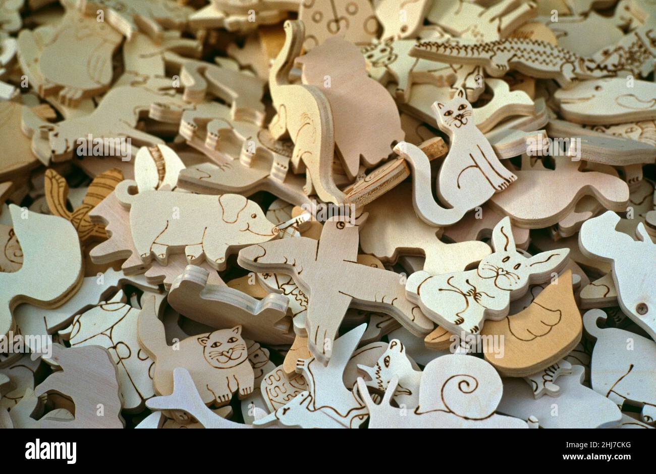 Handmade Wooden Animals in Street Market Stock Photo - Alamy