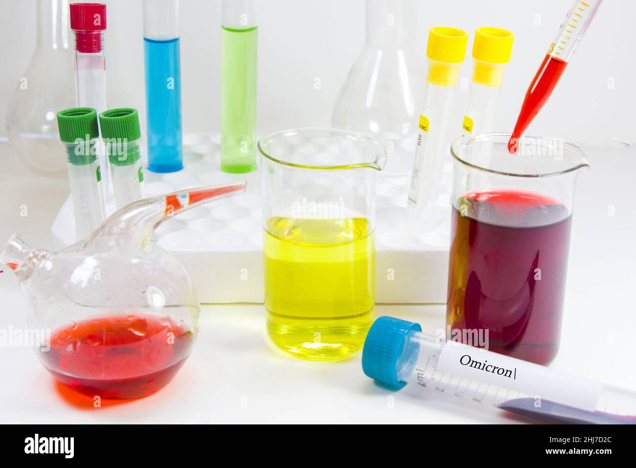 Closeup shot of a lab bench with equipment for an Omicron test blood ...