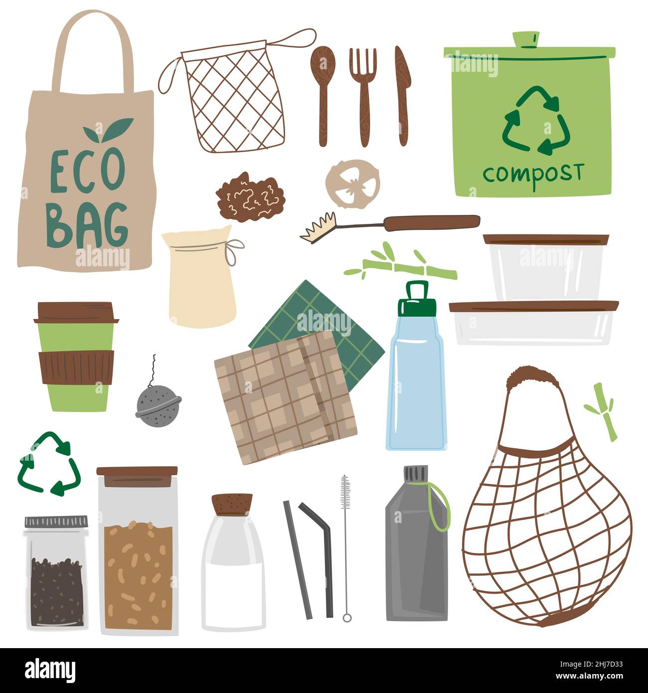 Hand drawn zero waste set Vector illustration Stock Vector Image & Art ...